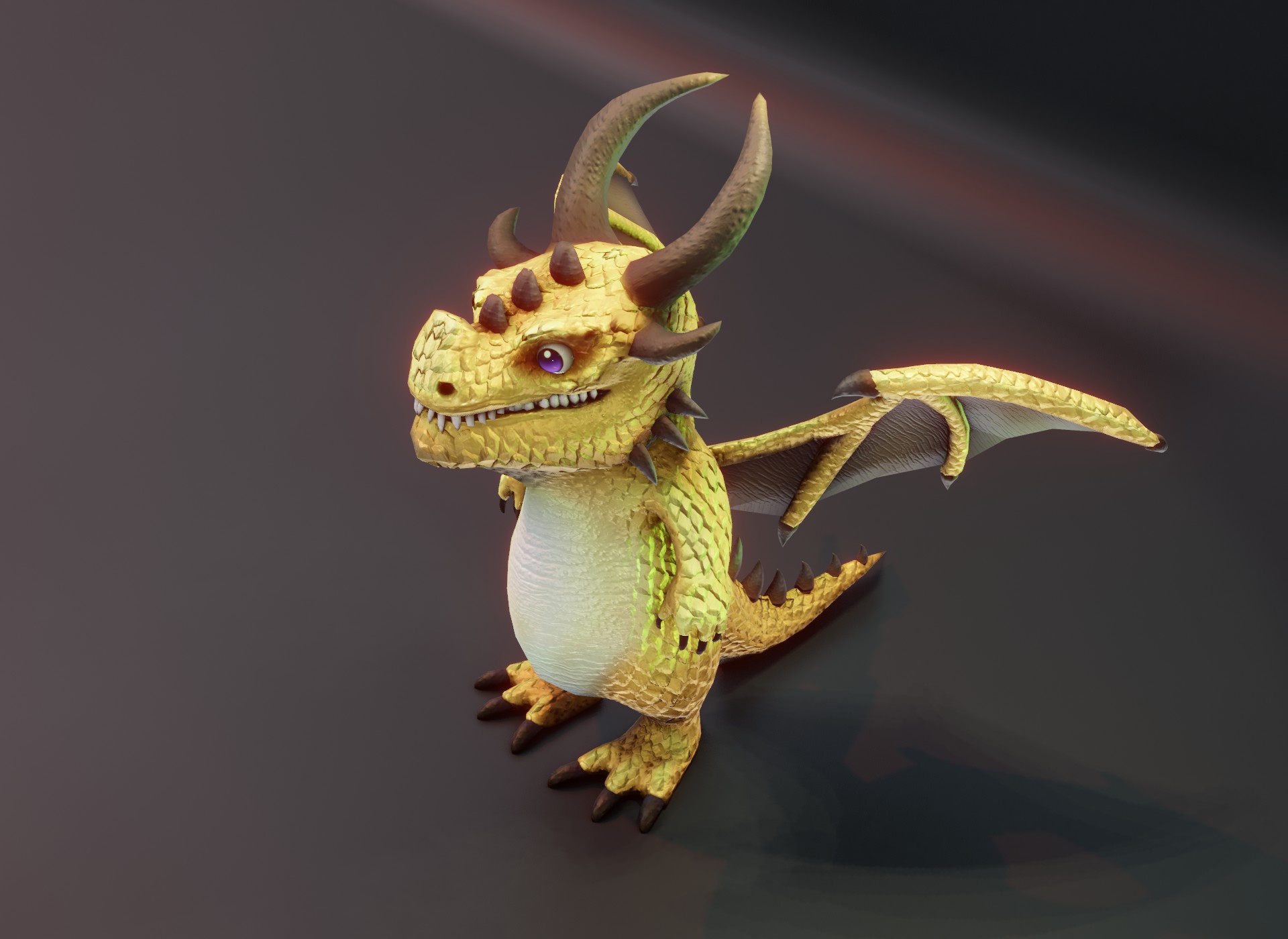 Cartoon Brass Dragon Animated Low-Poly 3D Model by 3DDisco