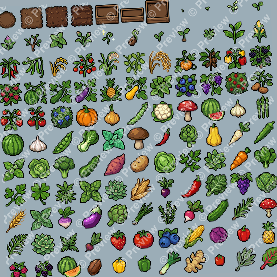 Cozy Farming Plants Icons Pixel Art by Pixel-Banner