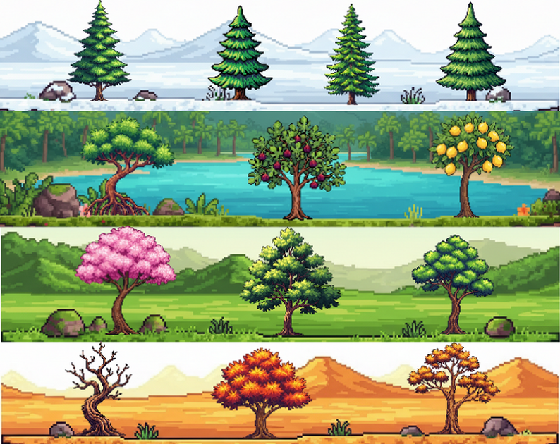 Pixel Art Mega Tree Pack – 55 Unique Trees (3 Sizes) by Archonei