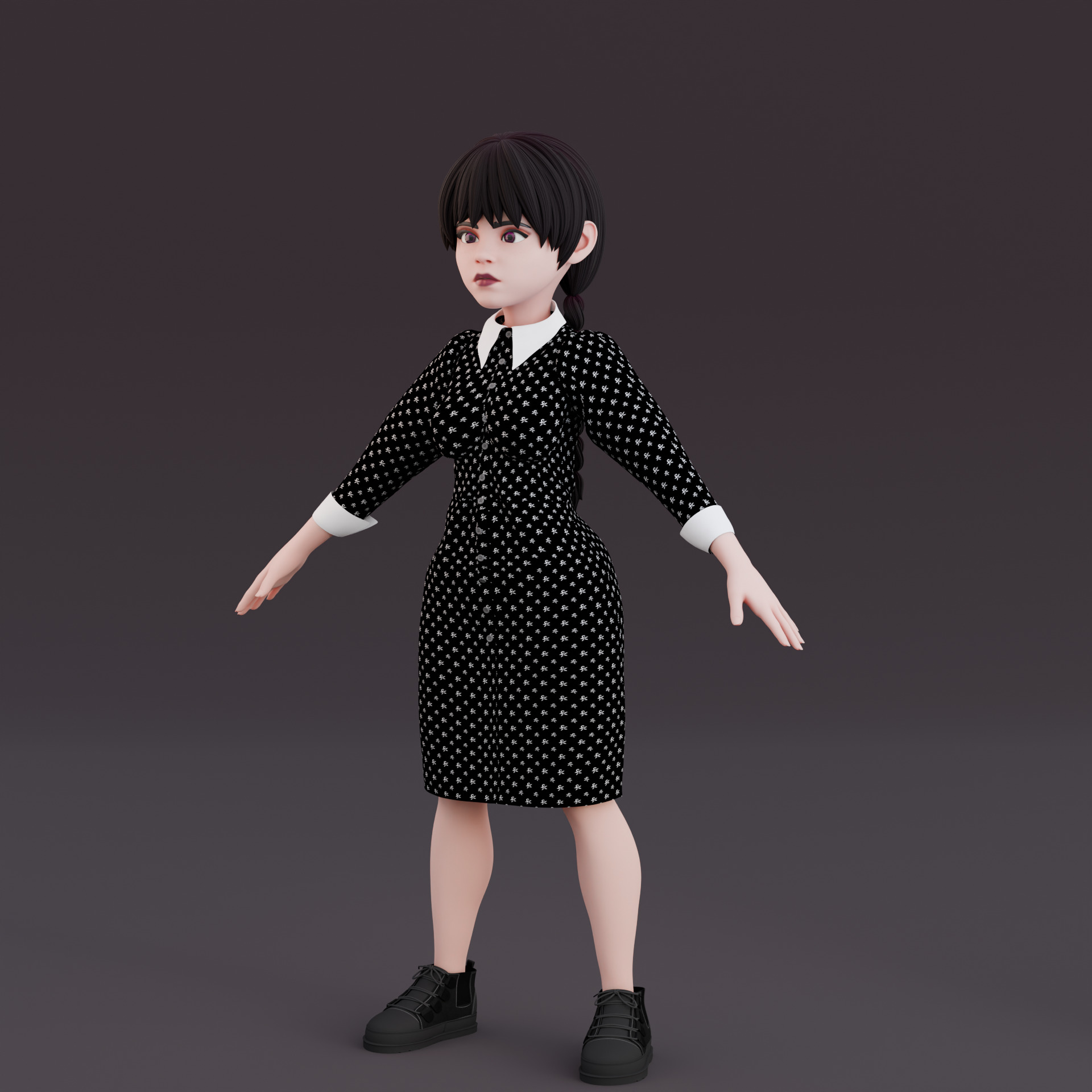 Wednesday Addams 3D model (Blender) by kitrosun