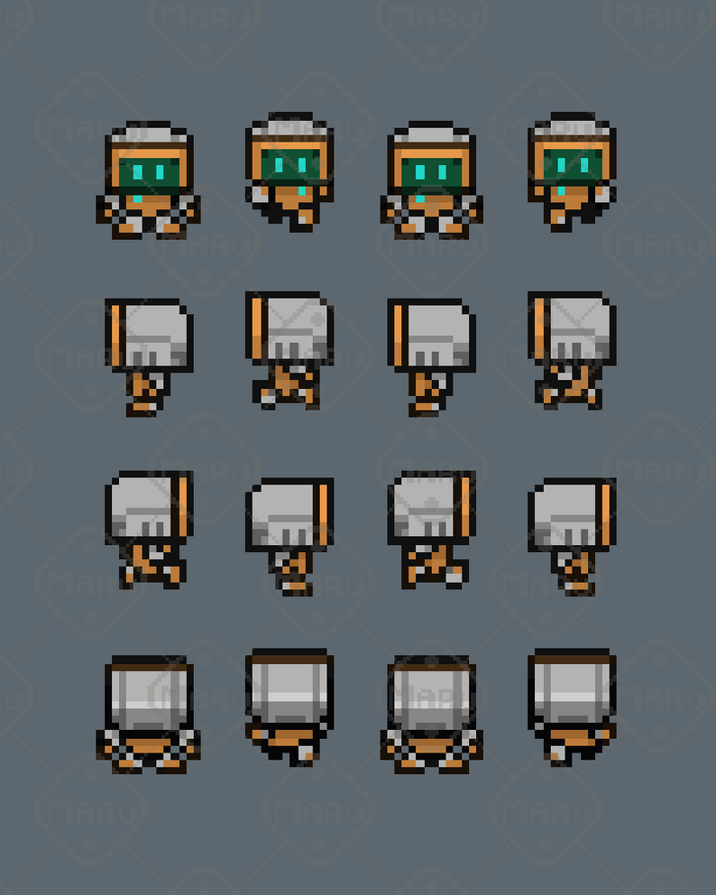 Sci-fi Robots – 16x16 Topdown Sprite Pack (Idle + Walk Animations) by Maru