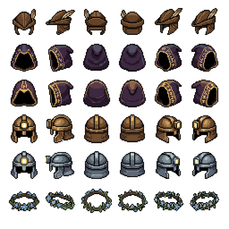 100+ RPG Hat Sprites Pixel Art Pack by Seveneves.ai