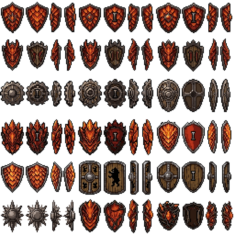 250+ RPG Shield Sprites Pixel Art Pack by Seveneves.ai