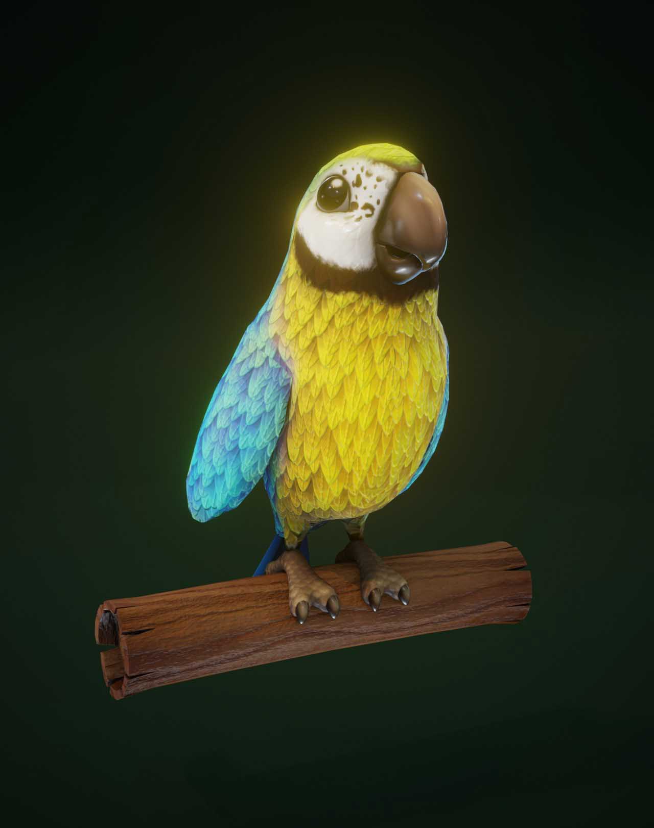 Cartoon Ara Parrot Yellow-Blue Animated 3D Model by 3DDisco