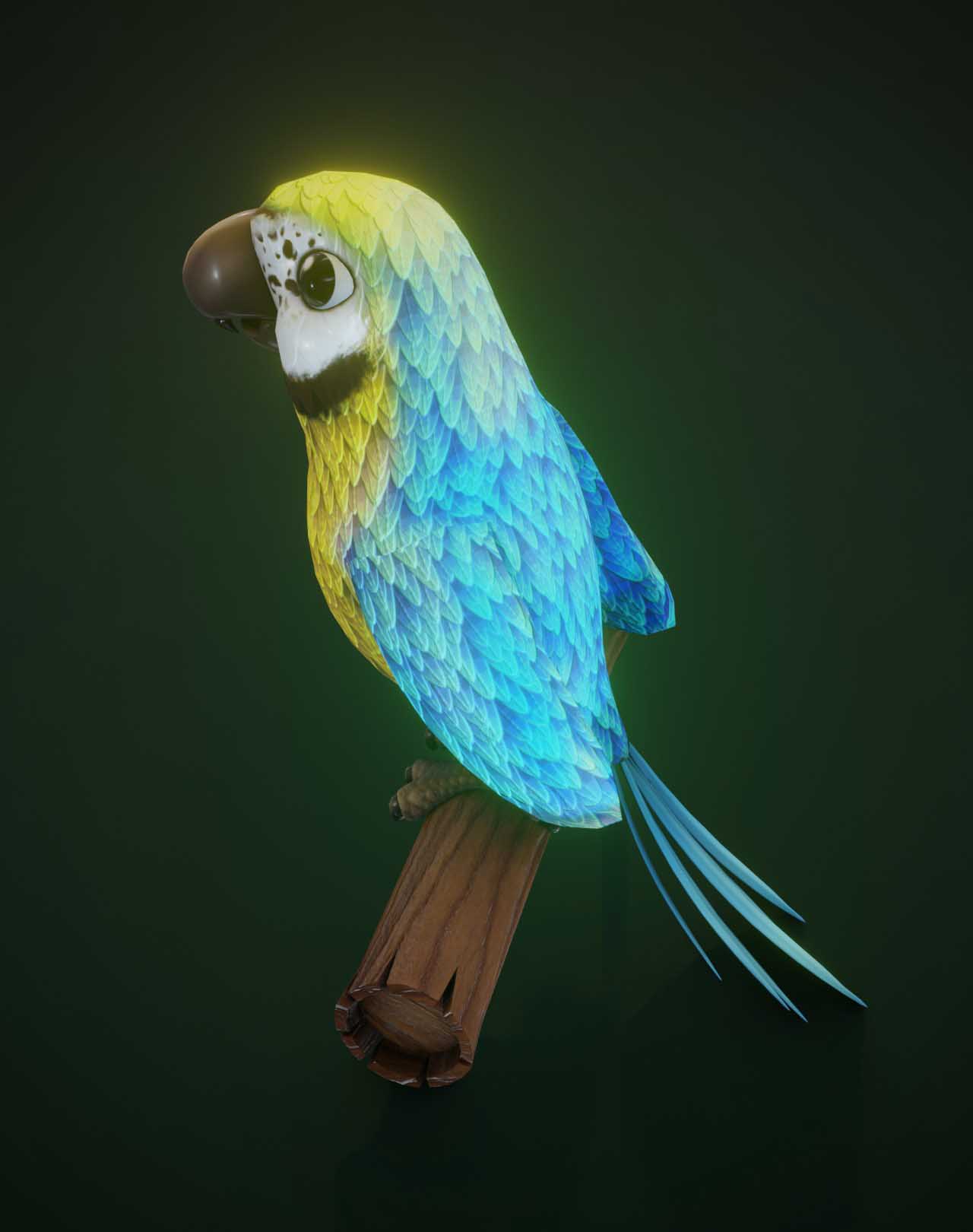 Cartoon Ara Parrot Yellow-Blue Animated 3D Model by 3DDisco