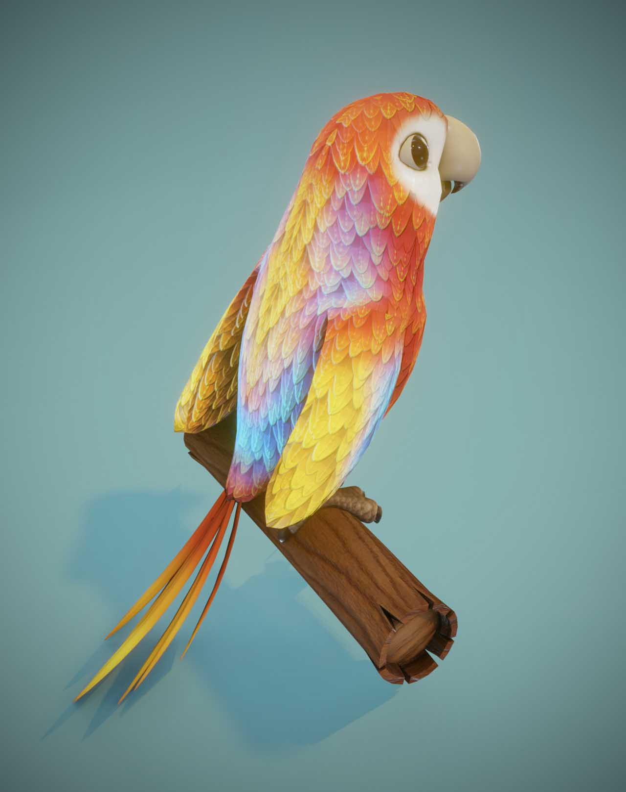 Cartoon Ara Parrot Red-Yellow-Blue Animated 3D Model by 3DDisco