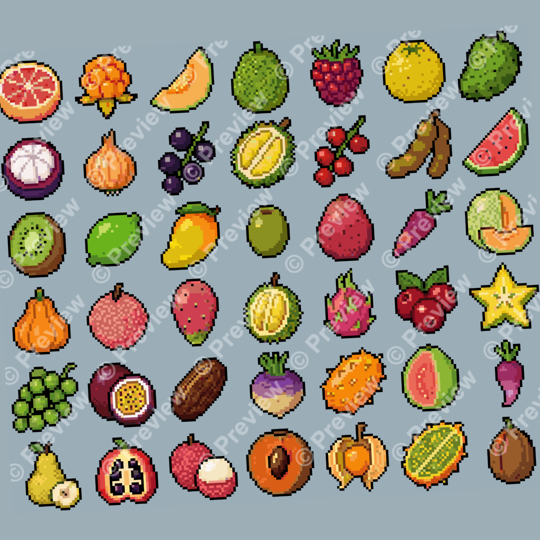 Cozy Fruits Icons Pixel Art by Pixel-Banner