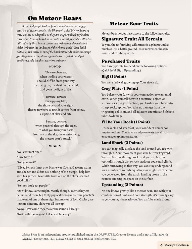 Meteor Bears: A Draw Steel Ancestry by book_s