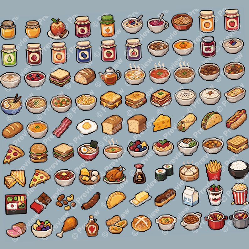 Cozy Food Icons Pixel Art by Pixel-Banner