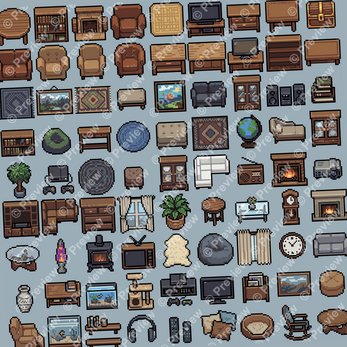 Cozy Living Room Icons Pixel Art by Pixel-Banner