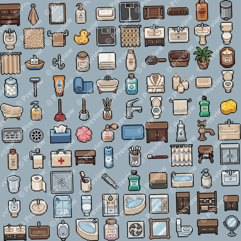 Cozy Bathroom Icons Pixel Art by Pixel-Banner