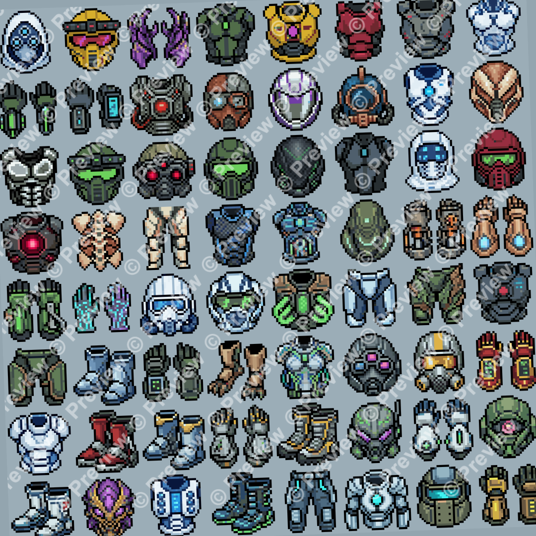 SCI-Fi Armor Icons Pixel Art by Pixel-Banner