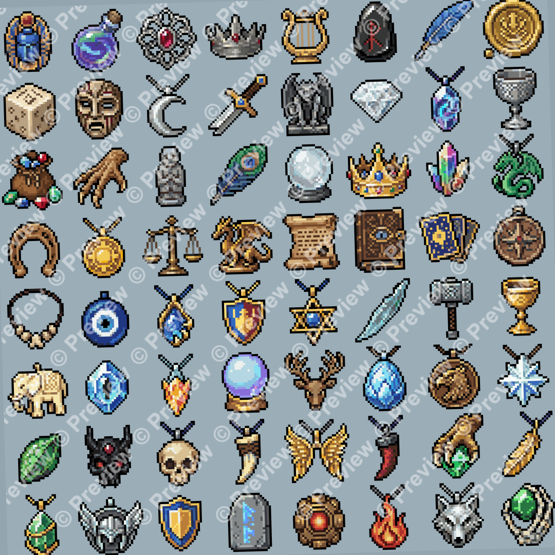 Amulets and Trinkets Icons Pixel Art by Pixel-Banner