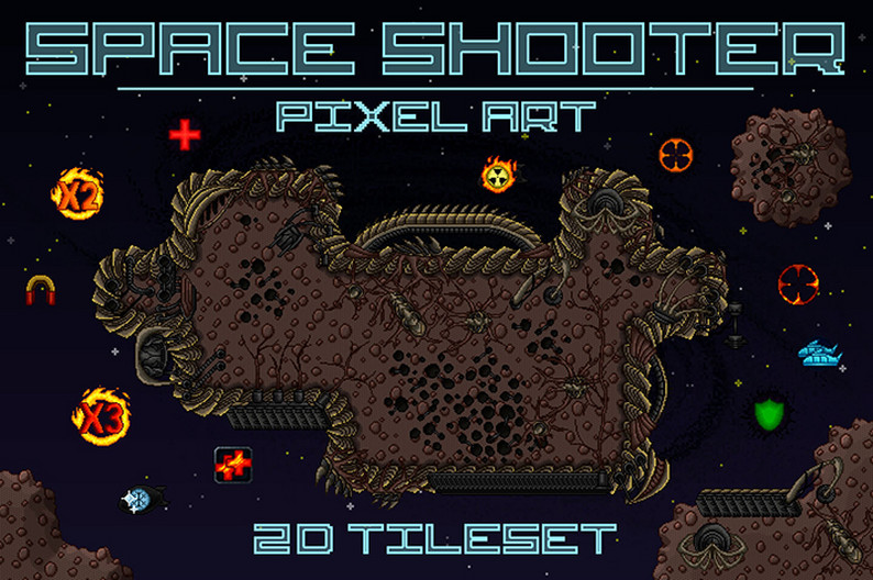 Space Shooter 2D Tileset Pixel Art by Free Game Assets (GUI, Sprite ...