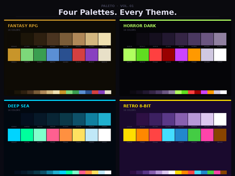 Paleto — Pixel Art Color Pack Vol. 01 | The Classics | 4 Palettes by Paleto