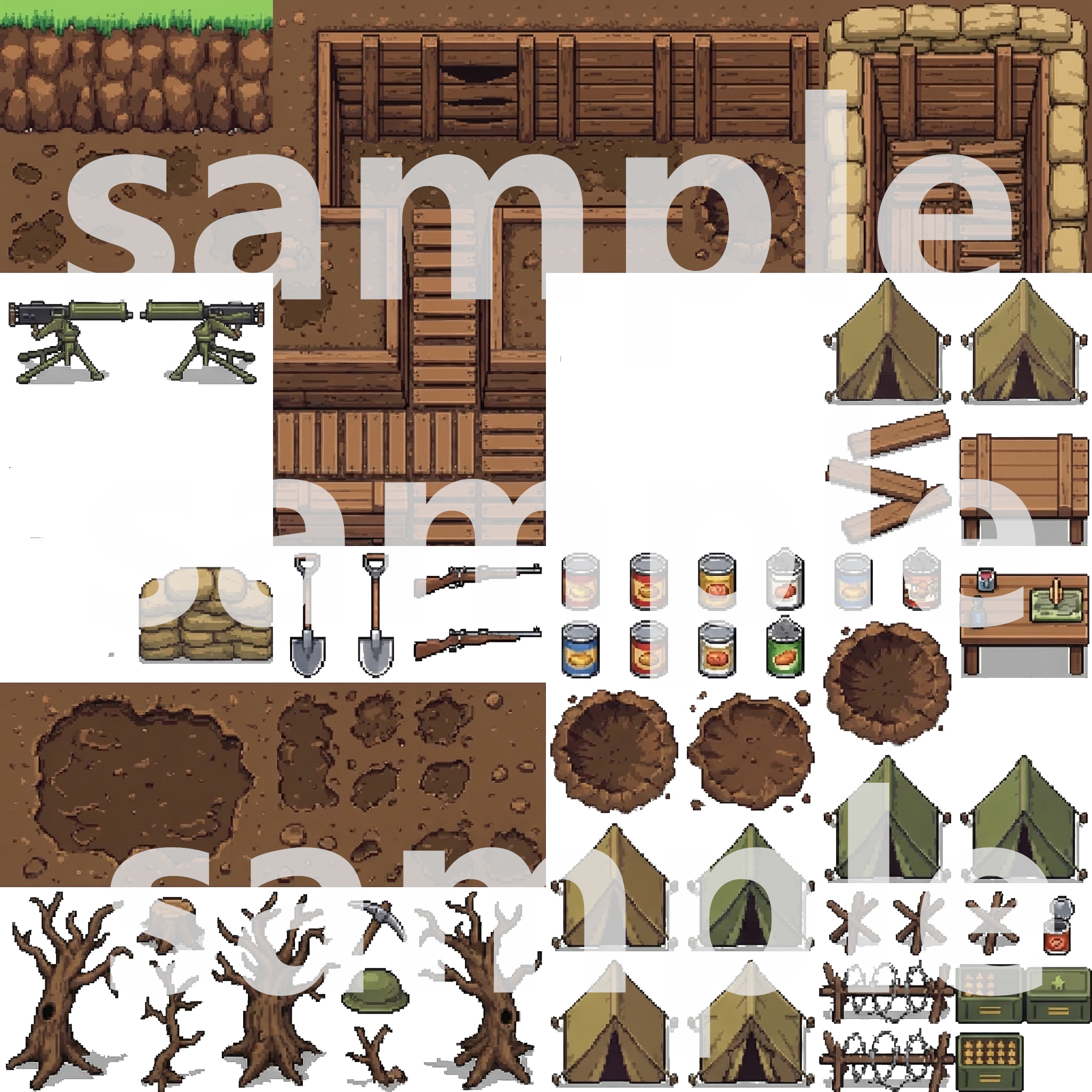 World War I Trench Warfare Tileset - Pixel Art Asset Pack by Cute SCKR