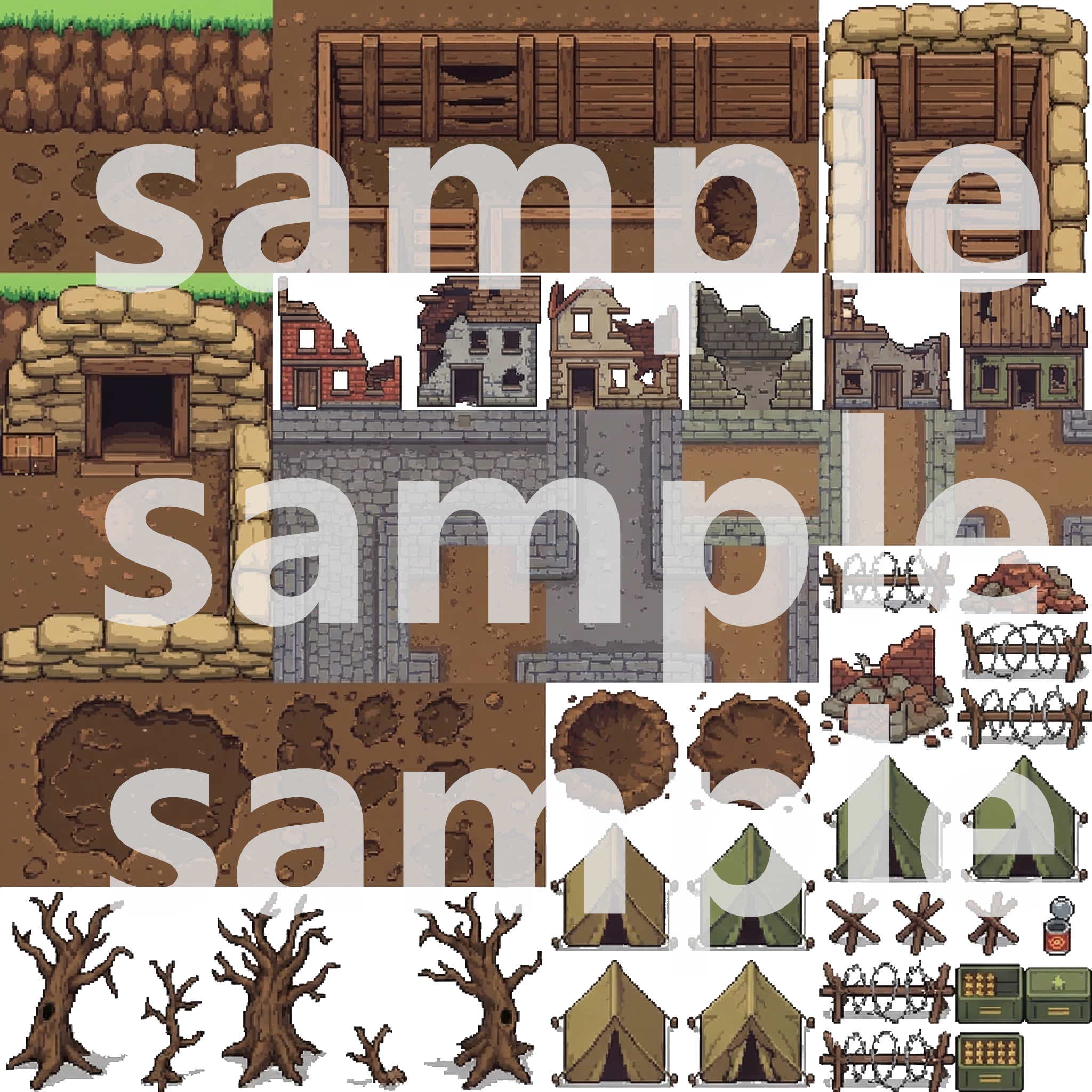 World War I Trench Warfare Tileset - Pixel Art Asset Pack by Cute SCKR