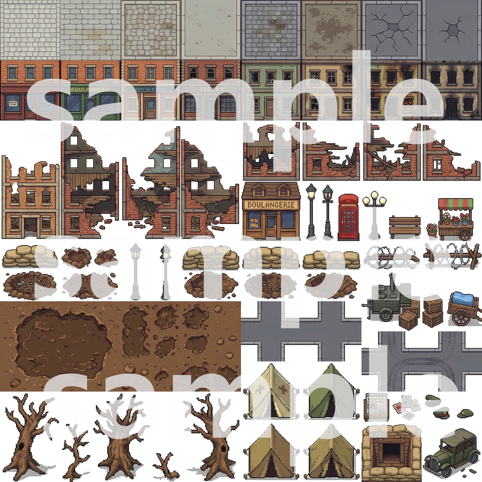 World War I Trench Warfare Tileset - Pixel Art Asset Pack by Cute SCKR