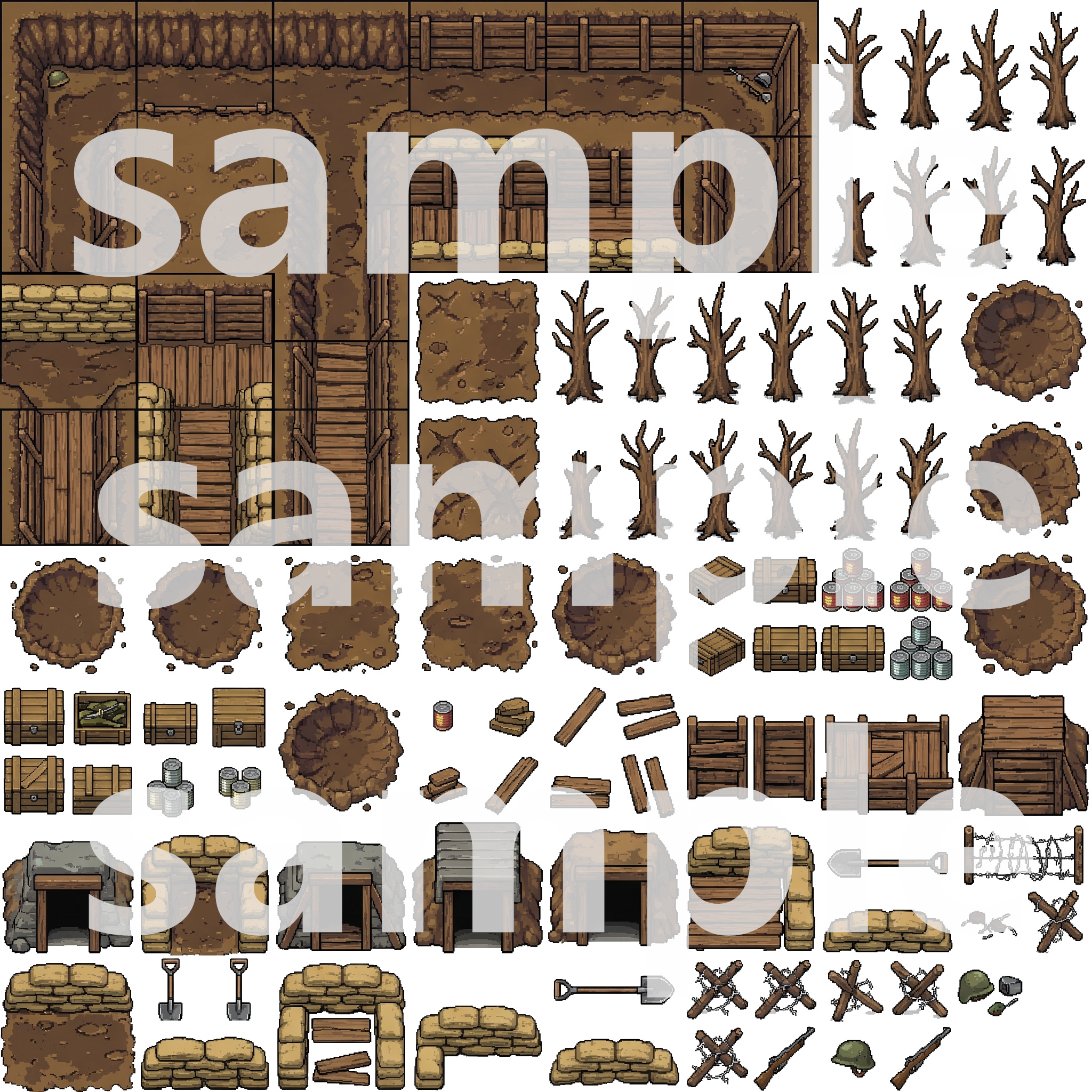 World War I Trench Warfare Tileset - Pixel Art Asset Pack by Cute SCKR
