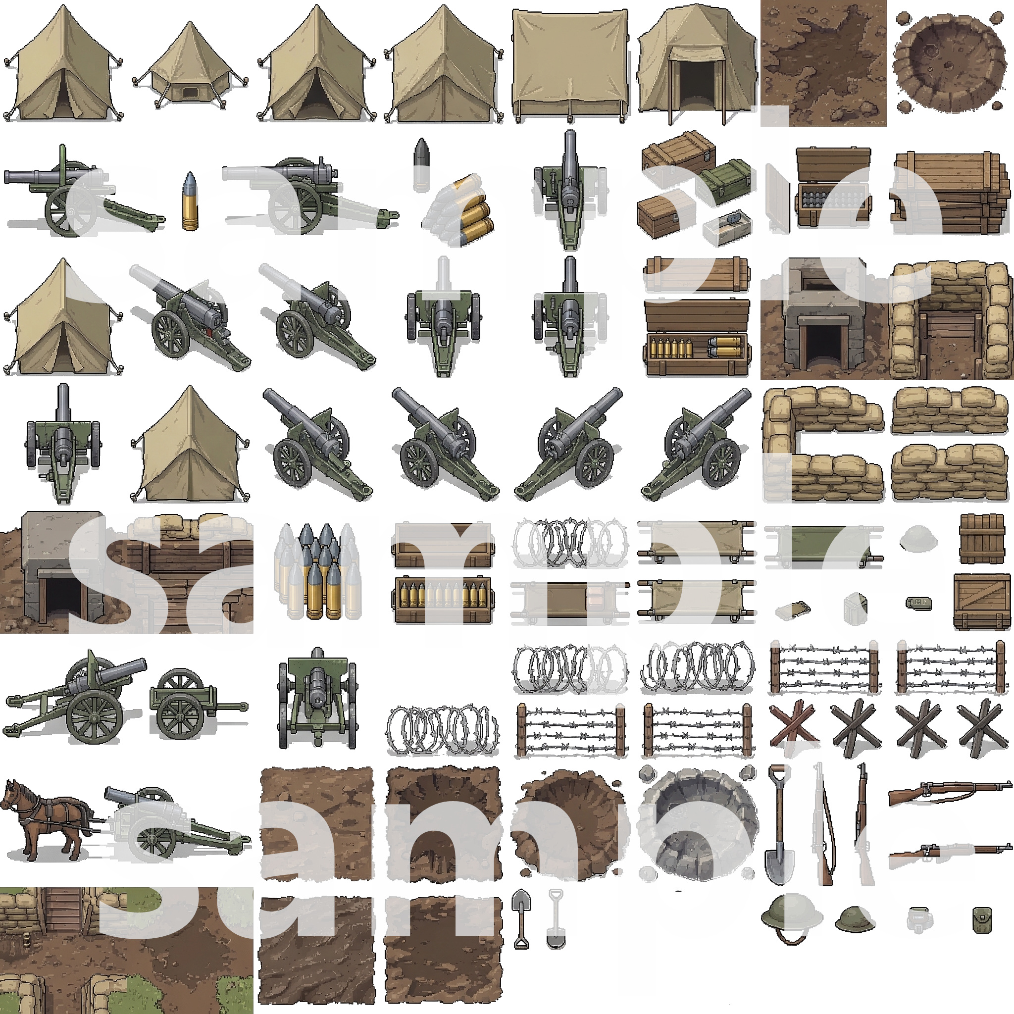 World War I Trench Warfare Tileset - Pixel Art Asset Pack by Cute SCKR