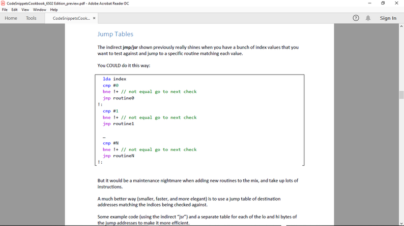 Code Snippets Cookbook - 6502 Edition by syntaxerrorsoftware