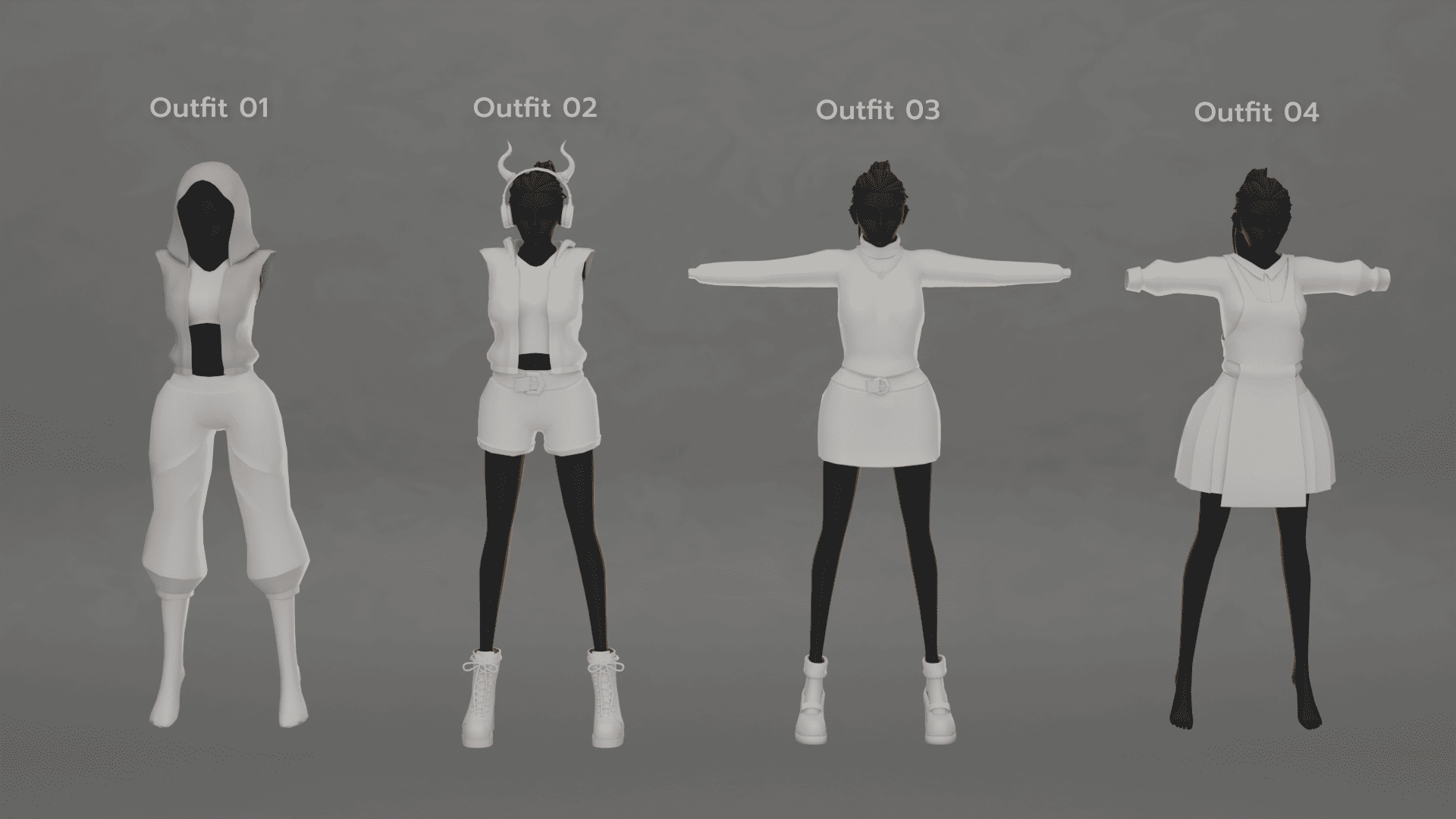 Stylized Female Outfits Pack - Base Mesh Low Poly Set by BunnyBite