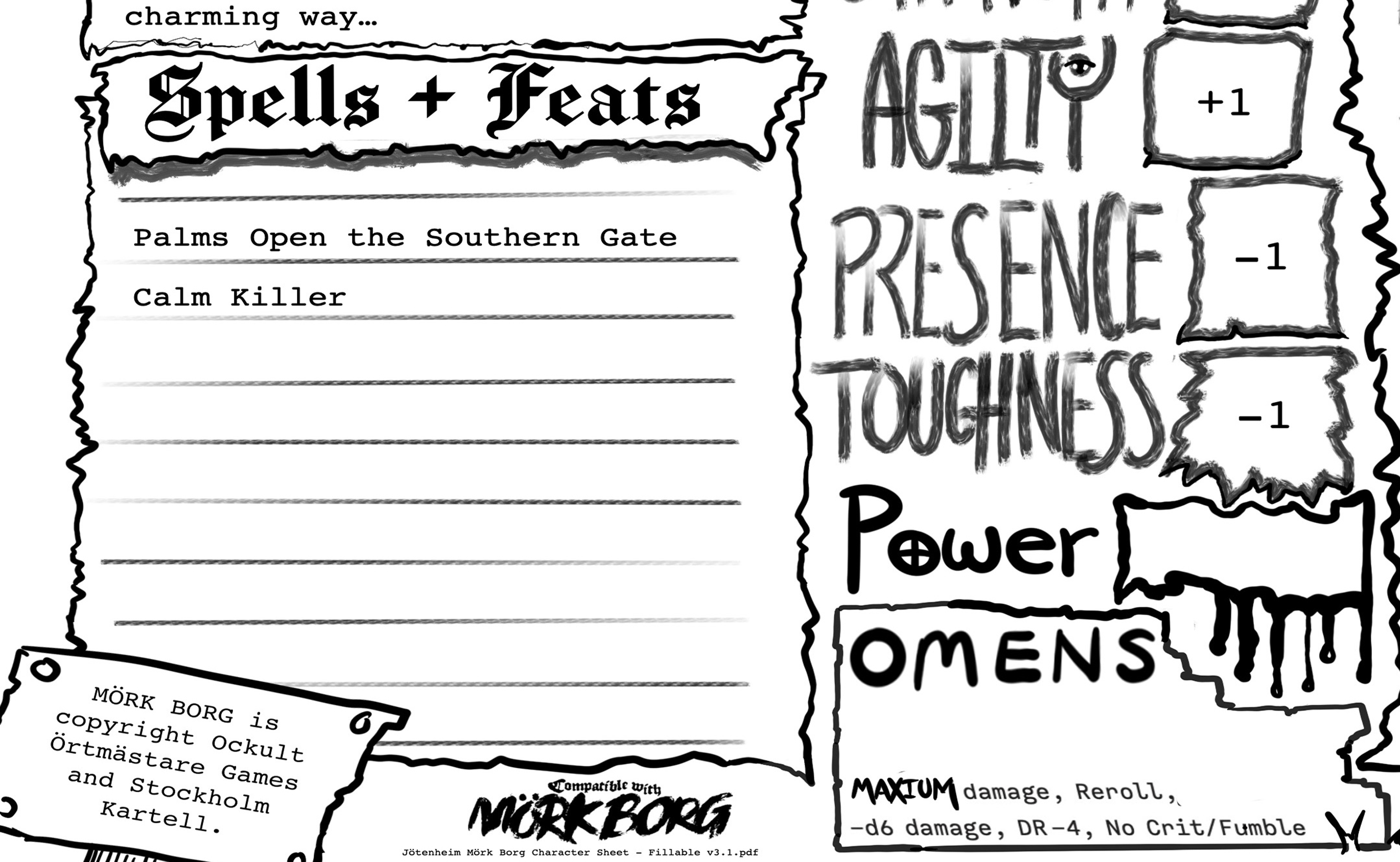 New Mörk Borg Character Sheet by The Return of Ymir