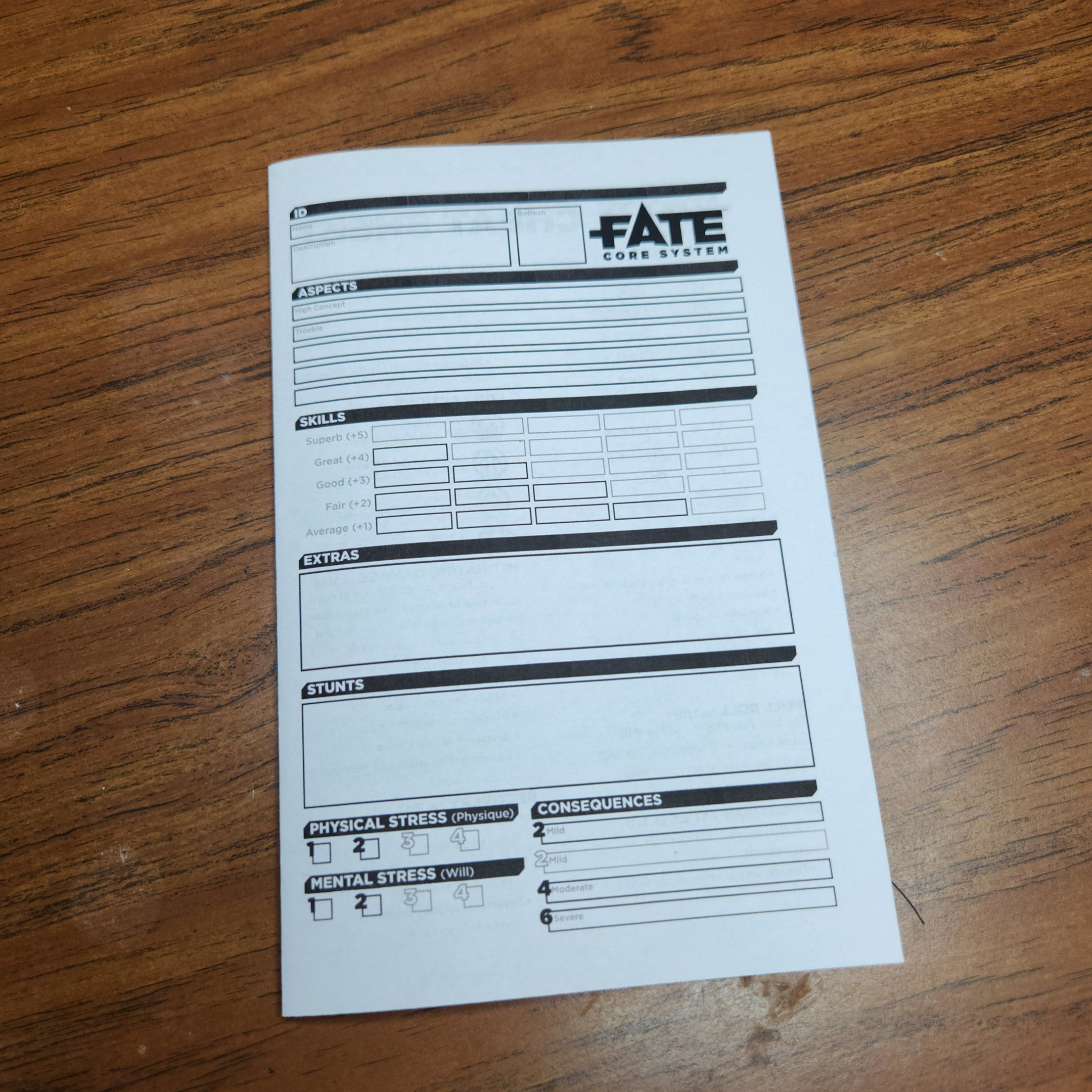 Fate Core RPG Booklet Character Sheet by alexcamacho9275