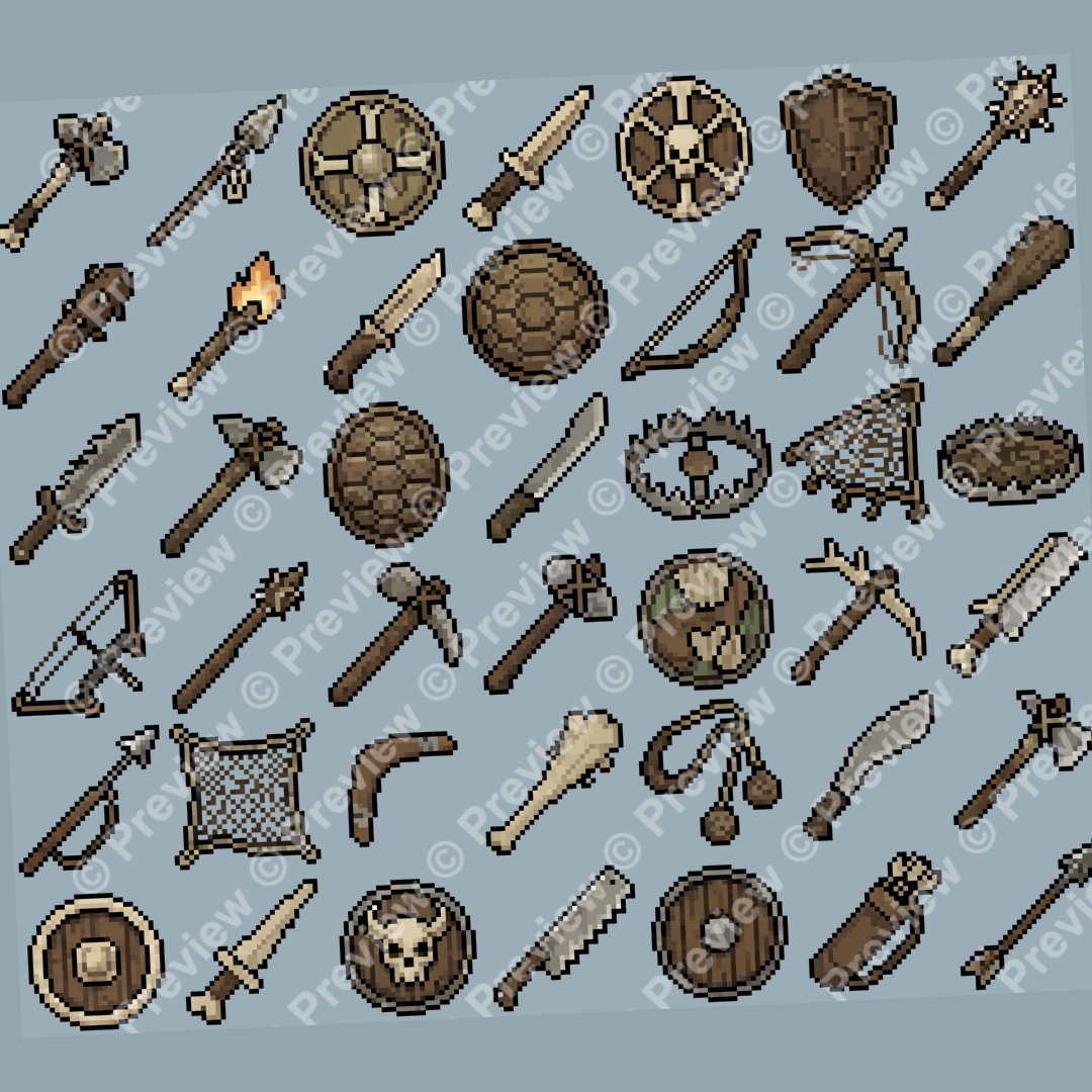 Survival Hunting Weapons Icons Pixel Art by Pixel-Banner