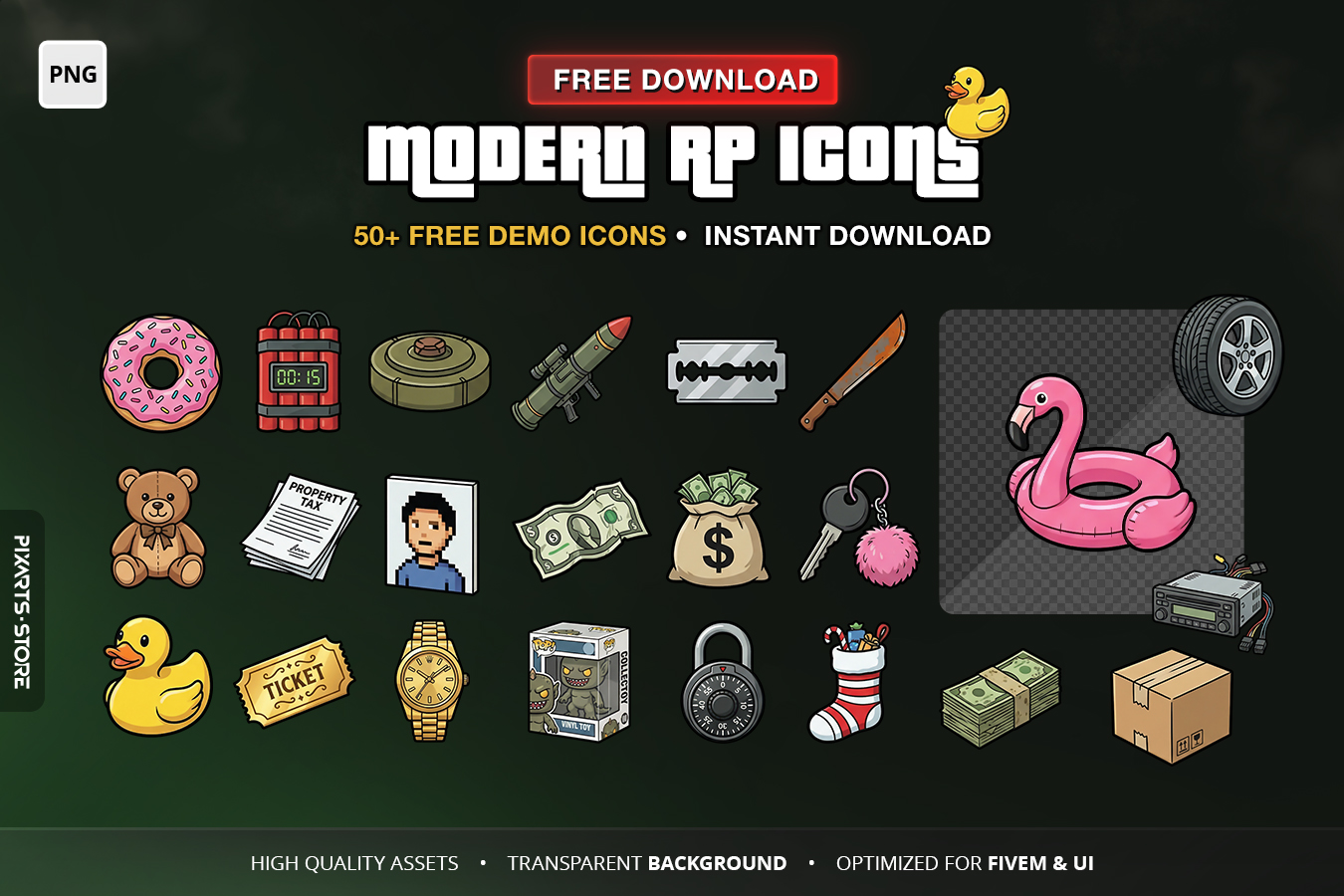 Modern RP Icons – FREE FiveM & GTA Inventory Starter Pack by PIXARTS STORE