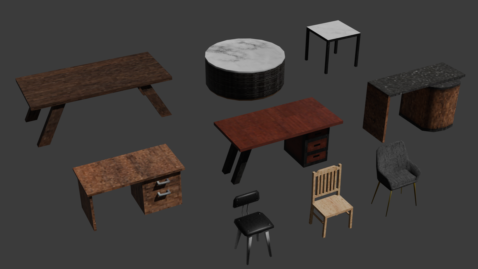 PSX Style Low Poly Furniture Pack (9 Models) by DaRaven
