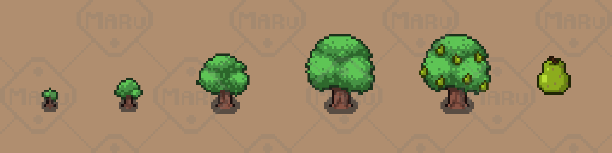 Fruit Trees Pixel Pack – 16x16 Growth Stages + Harvest Items by Maru