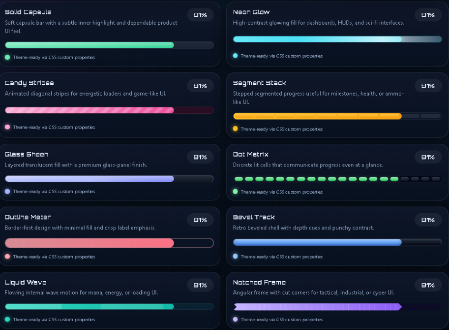 HTML5 Progress Bars UI Bundle – XP, Stats & HUD Elements (10-in-1 Pack ...