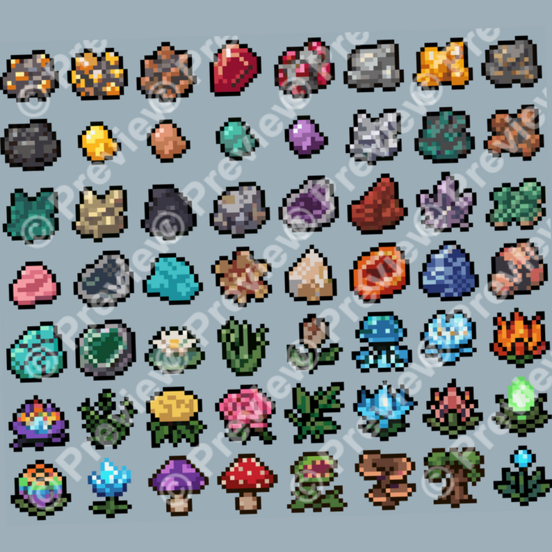 Rpg Plants and Minerals Icons Pixel Art 16x16 by Pixel-Banner
