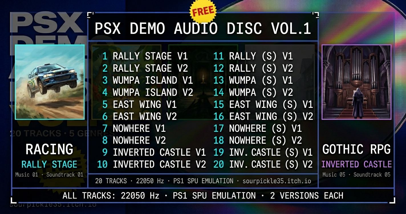 PSX Demo Audio Disc Vol.1 — free sampler, 5 genres, 20 tracks - Retro ...