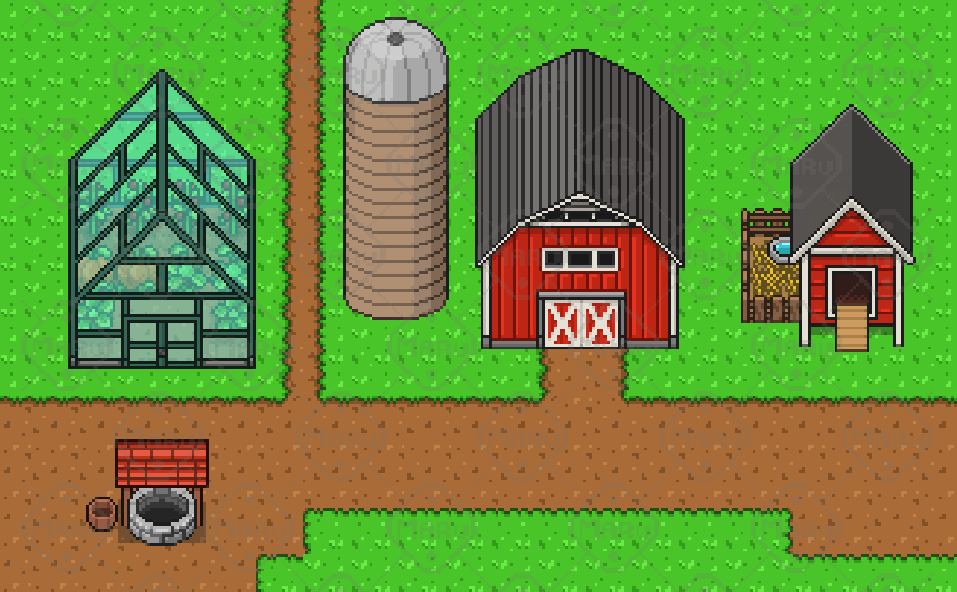 Top‑Down Farm Buildings Pack – 16×16 Pixel Art by Maru