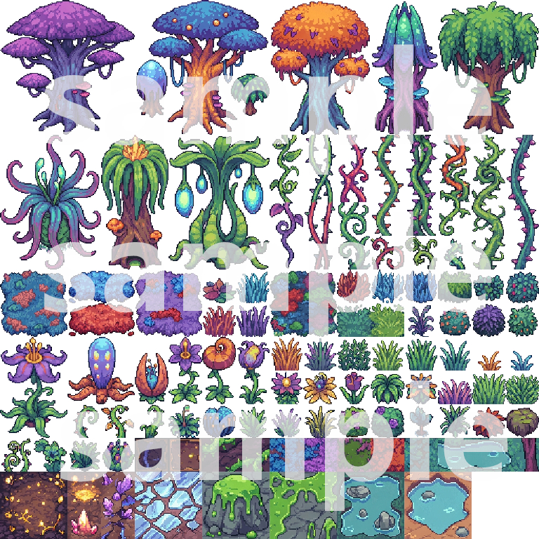 Alien Jungle Tileset - Pixel Art Assets by Cute SCKR