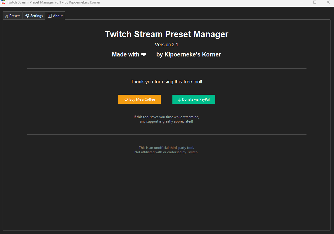 Twitch Presets Stream Manager by Kipoerneke's Korner