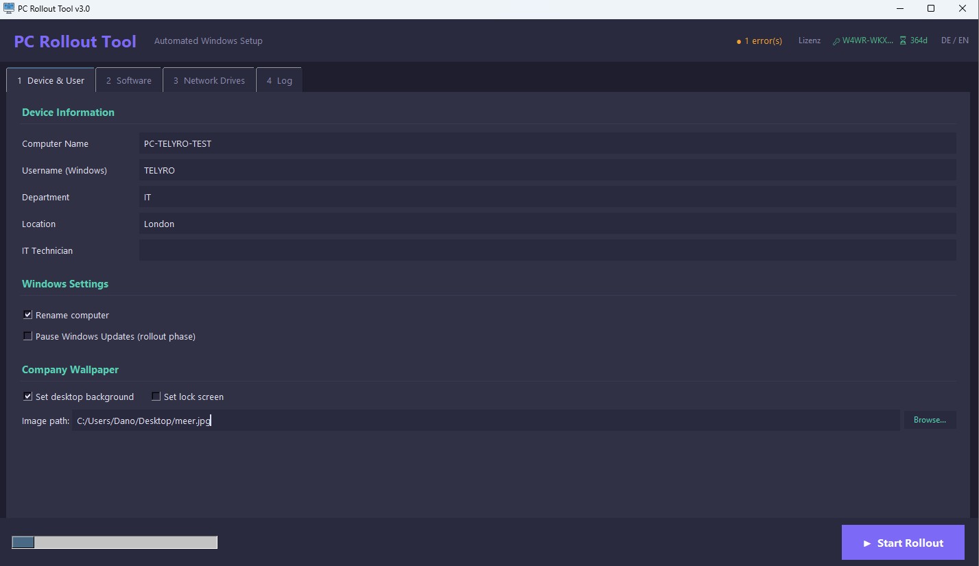 PC Rollout Tool v3.0 — Automated Windows Setup by TELYRO