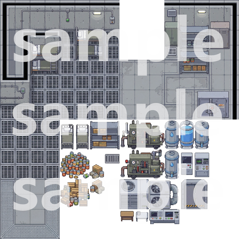 Nuclear Bunker Interior Pixel Art Tileset by Cute SCKR