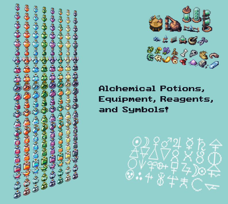 Pixel Art Icon Sprites & Object Set - Alchemy Gear by Seliel the Shaper