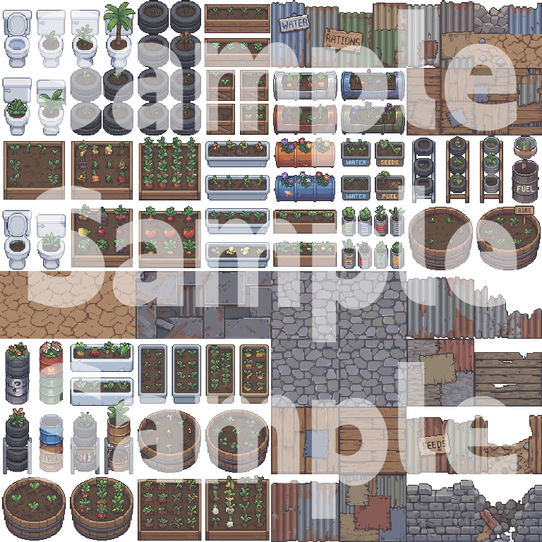 Post-Apocalyptic Wasteland Survival Farm Tileset by Cute SCKR
