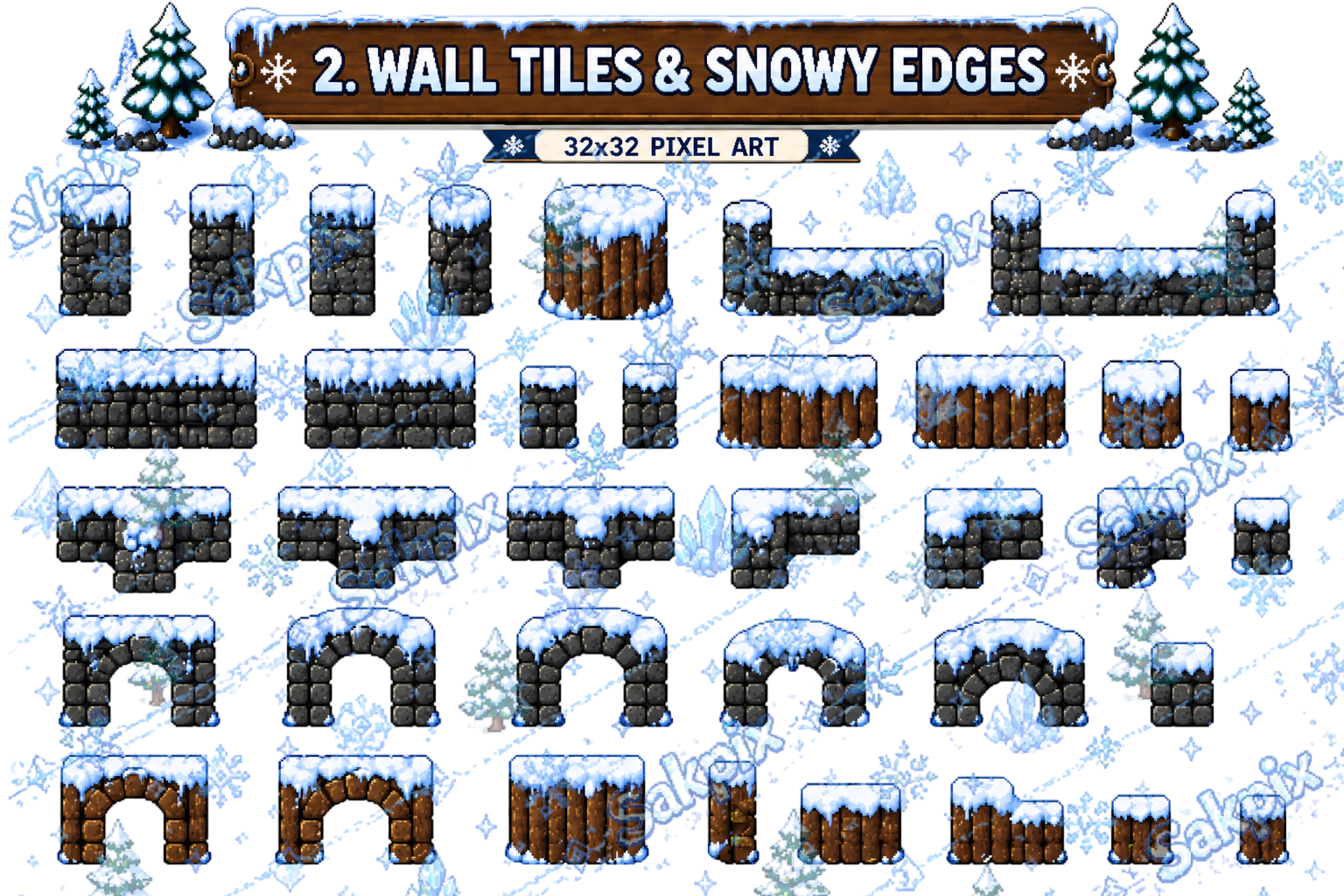 Snowy Village Pixel Art Asset Pack — Top-Down Winter Tileset by SakPix