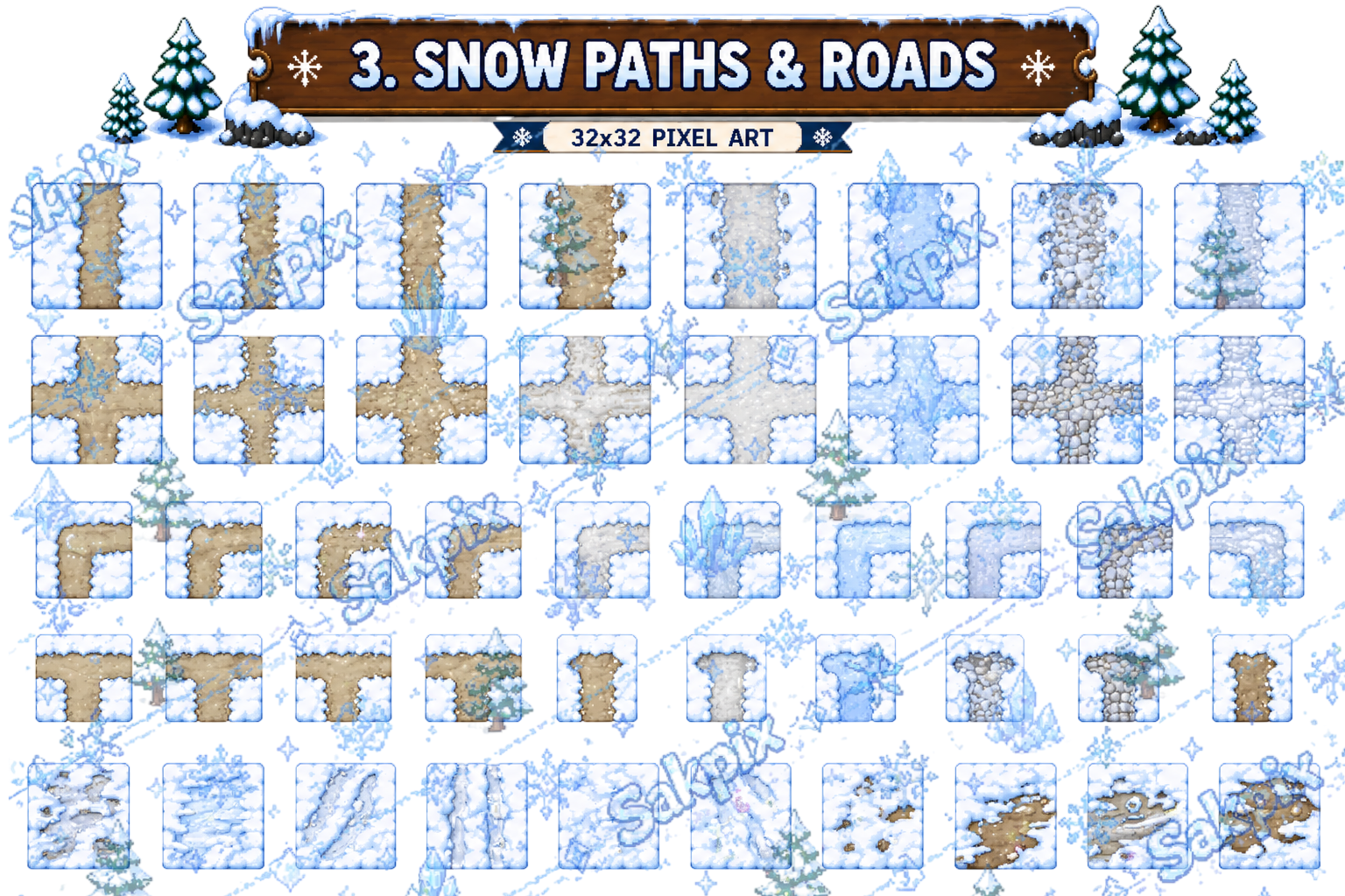 Snowy Village Pixel Art Asset Pack — Top-Down Winter Tileset by SakPix