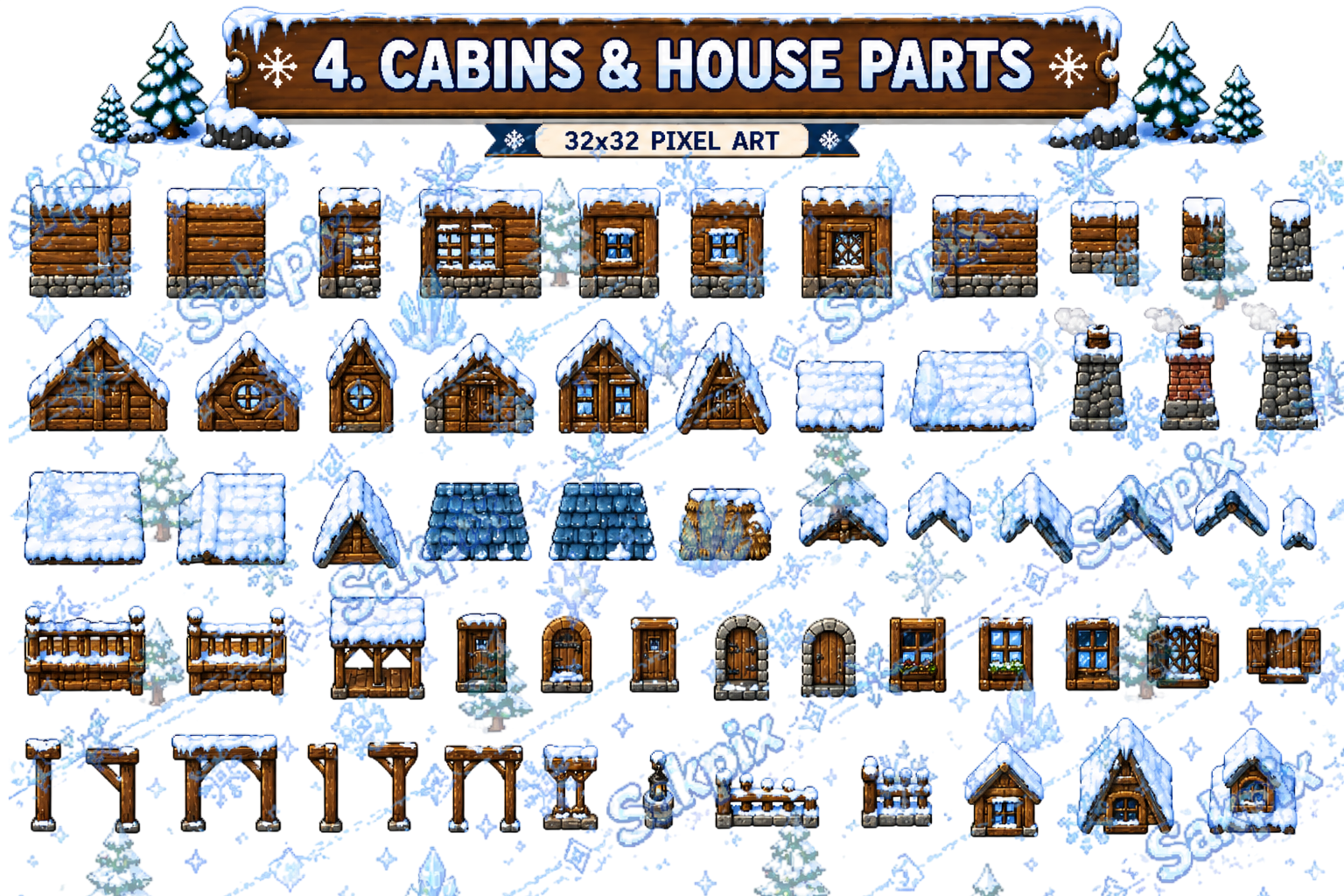 Snowy Village Pixel Art Asset Pack — Top-Down Winter Tileset by SakPix
