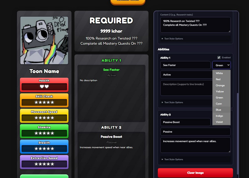 Dandy's World: Toon Stat Card Generator by Stellate