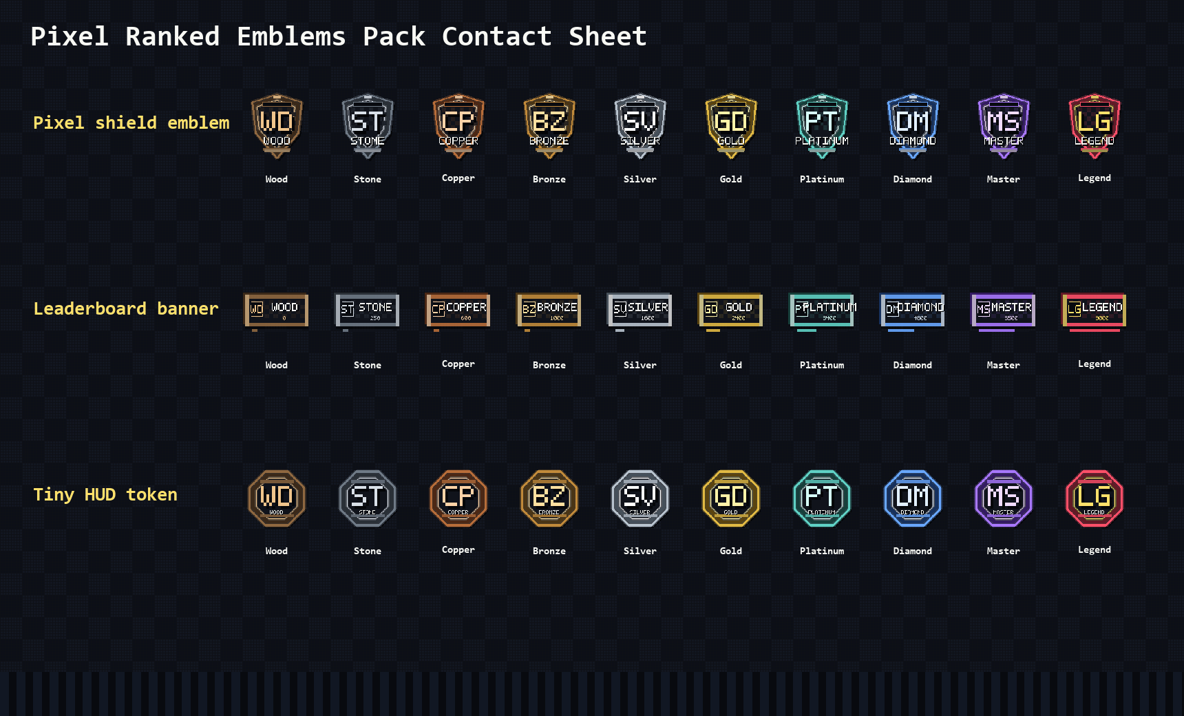 Pixel Ranked Emblems Pack - Wood to Legend UI Assets by Template Foundry