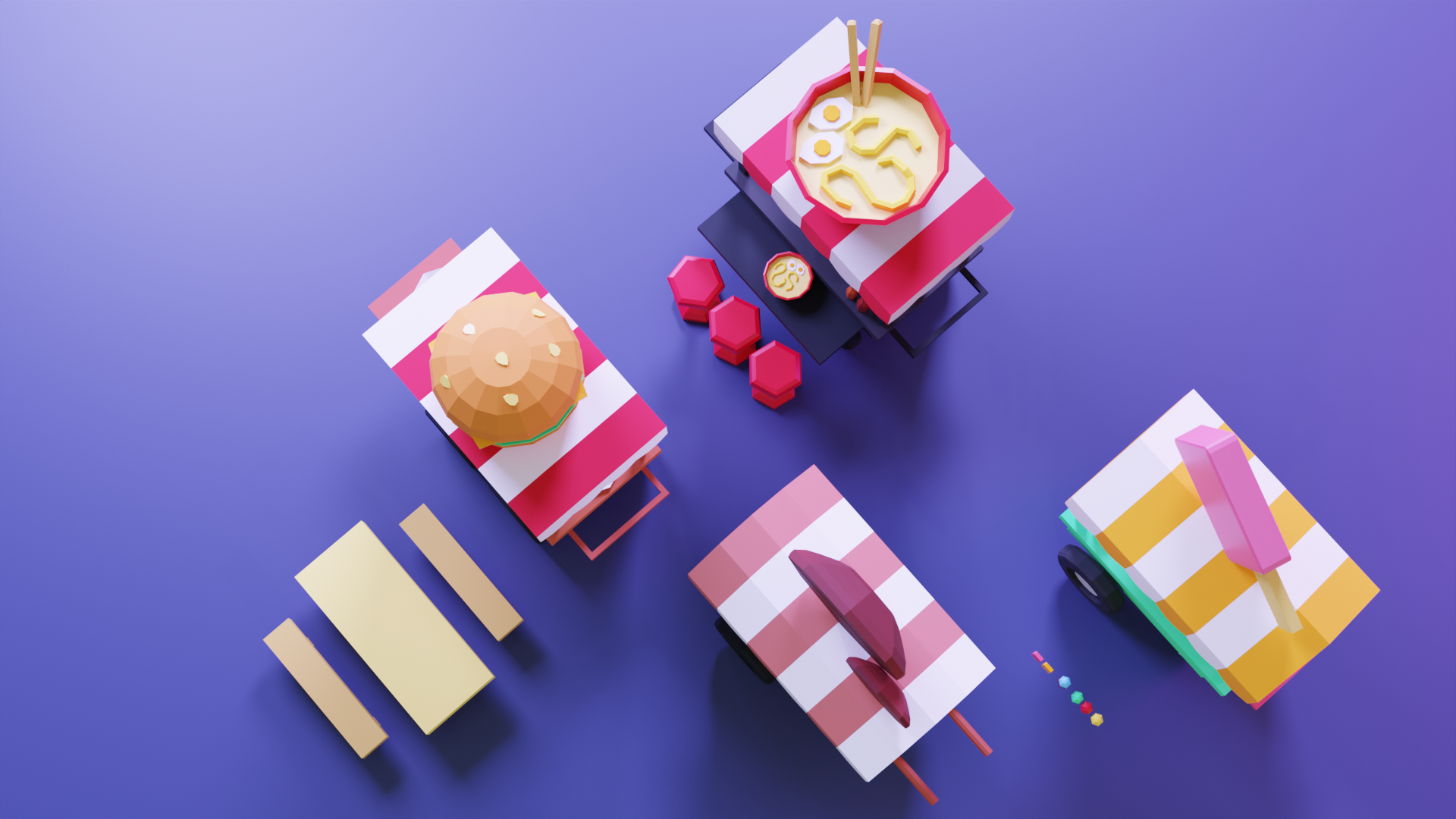 Low Poly Food Cart Mega Pack – Burger, Ramen & Ice Cream Carts ...
