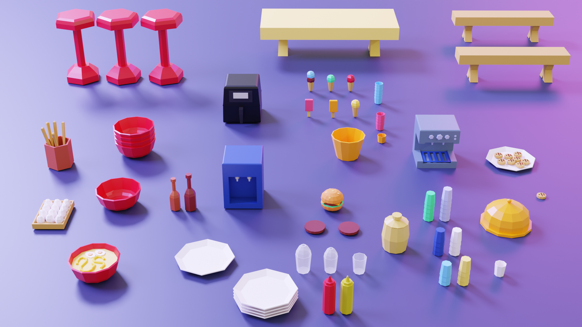 Low Poly Food Cart Mega Pack – Burger, Ramen & Ice Cream Carts ...