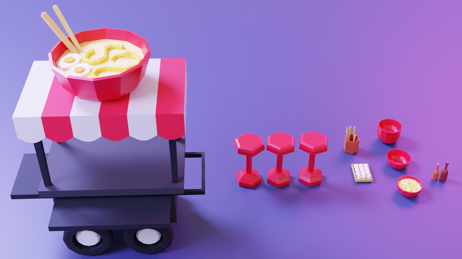 Low Poly Food Cart Mega Pack – Burger, Ramen & Ice Cream Carts ...